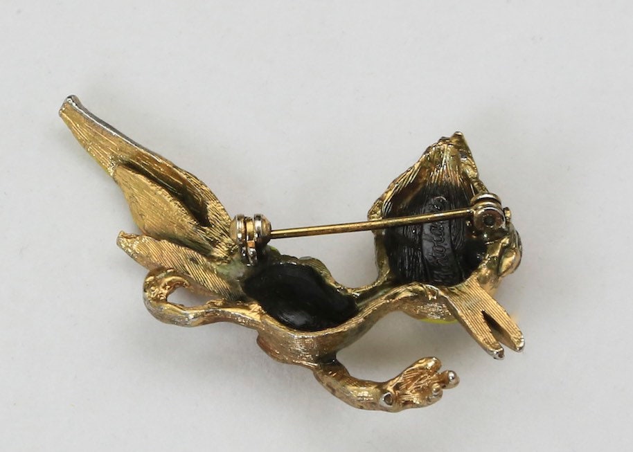Vintage Tortolani Roadrunner Pin Brooch Signed Yellow Orange Gold Tone ...