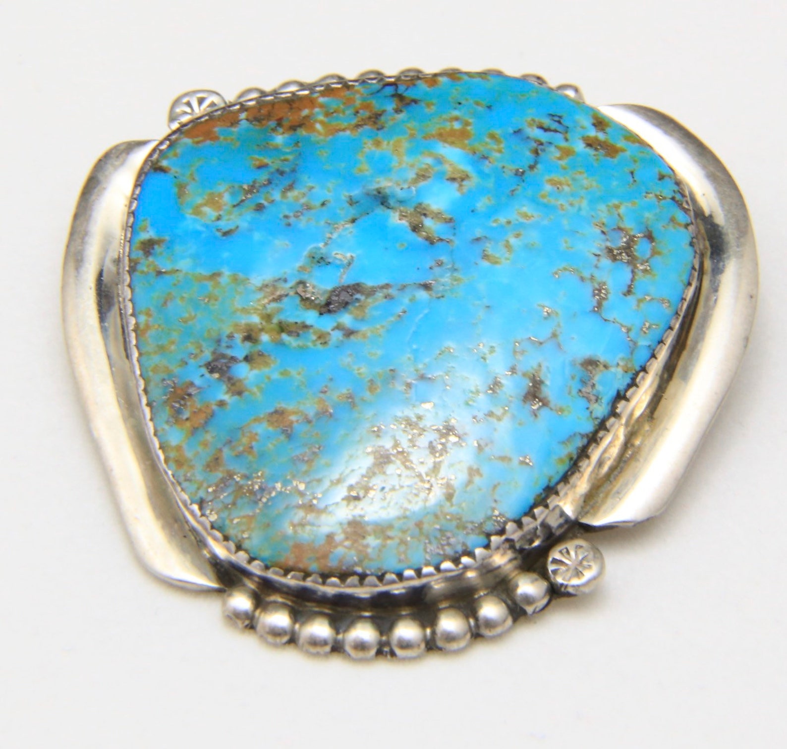 Vintage Large Turquoise Stone Sterling Silver Brooch Signed BE - Etsy