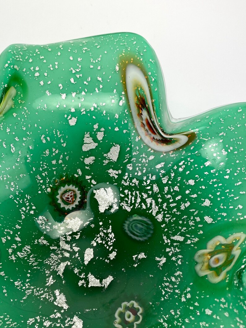 Vintage Murano Green Millefiori Art Glass Candy Dish Bowl Ashtray Mid ...