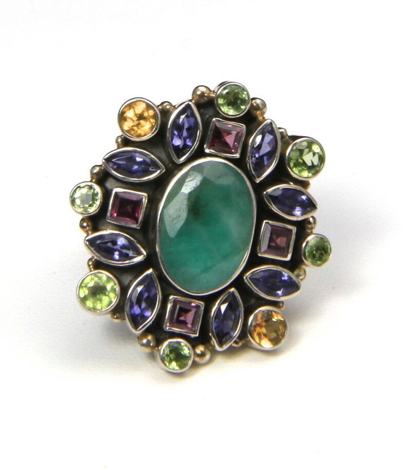 Sterling Silver & Multi Gemstone Statement Ring Sz 7 - Etsy