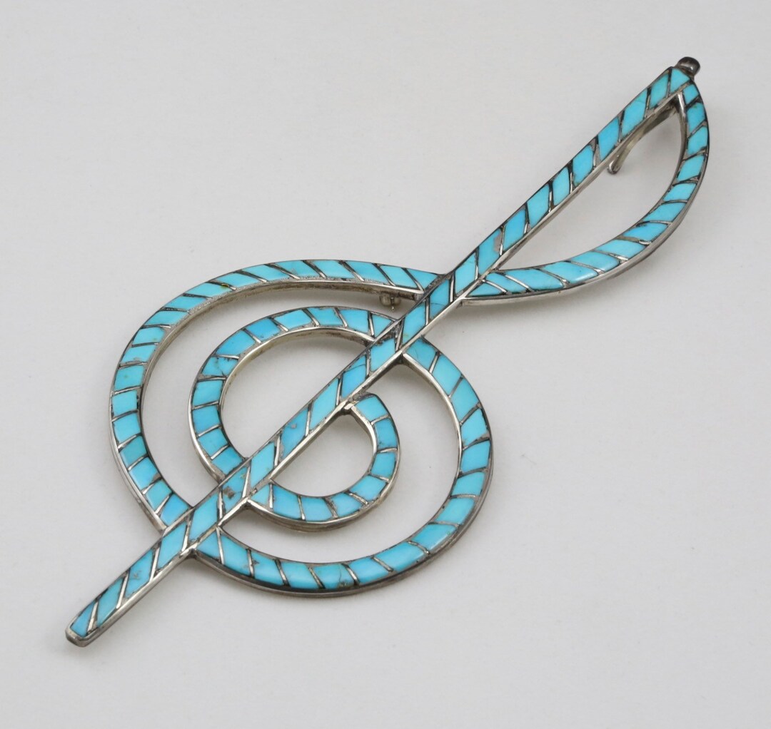 Vtg Bowannie Zuni Treble Clef Musical Note Turquoise Sterling Pendant ...