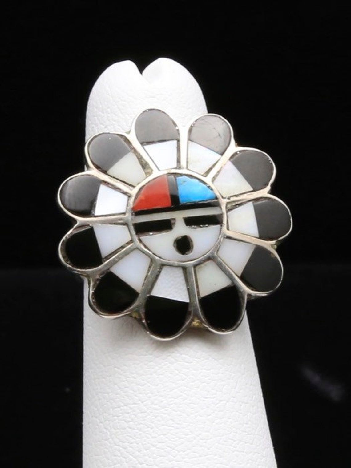Vintage Zuni Inlay Sun-god Face Ring Unisex Sterling Mother of - Etsy