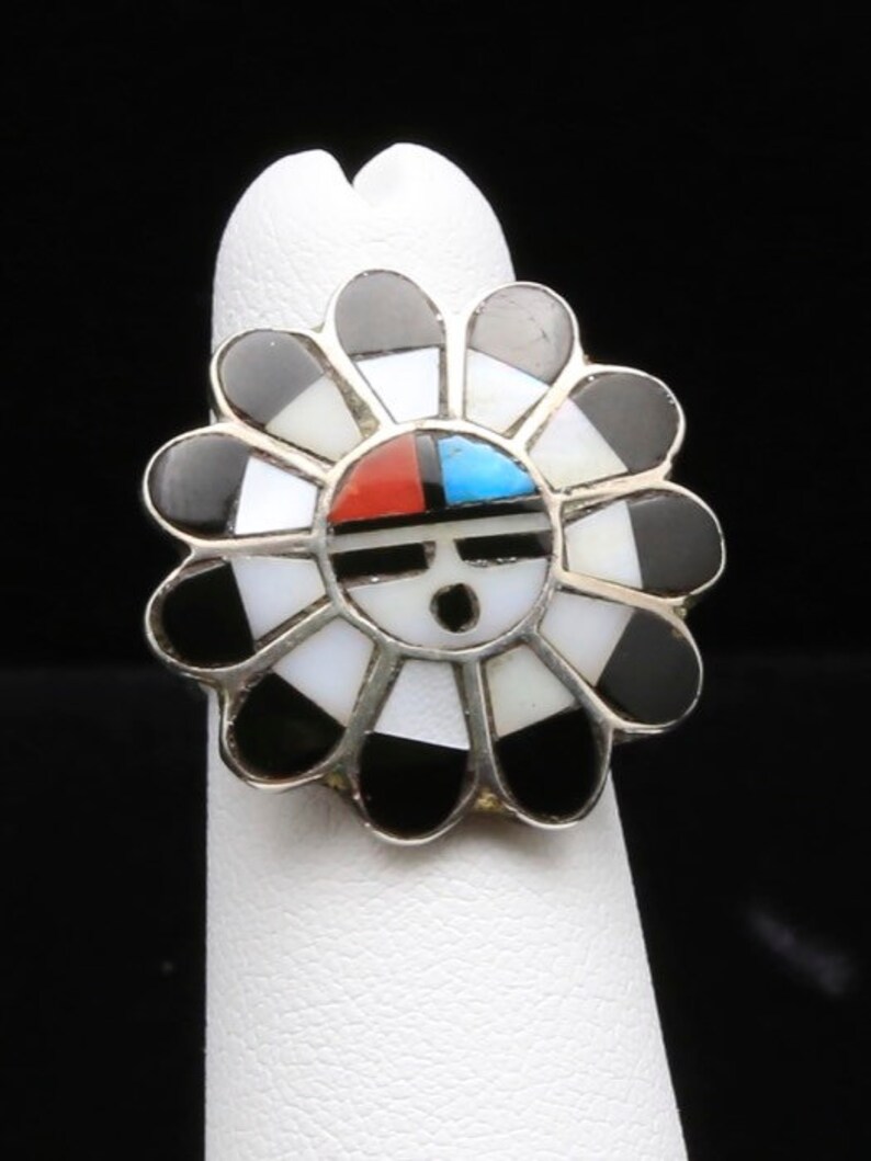 Vintage Zuni Inlay Sun-god Face Ring Unisex Sterling Mother of - Etsy
