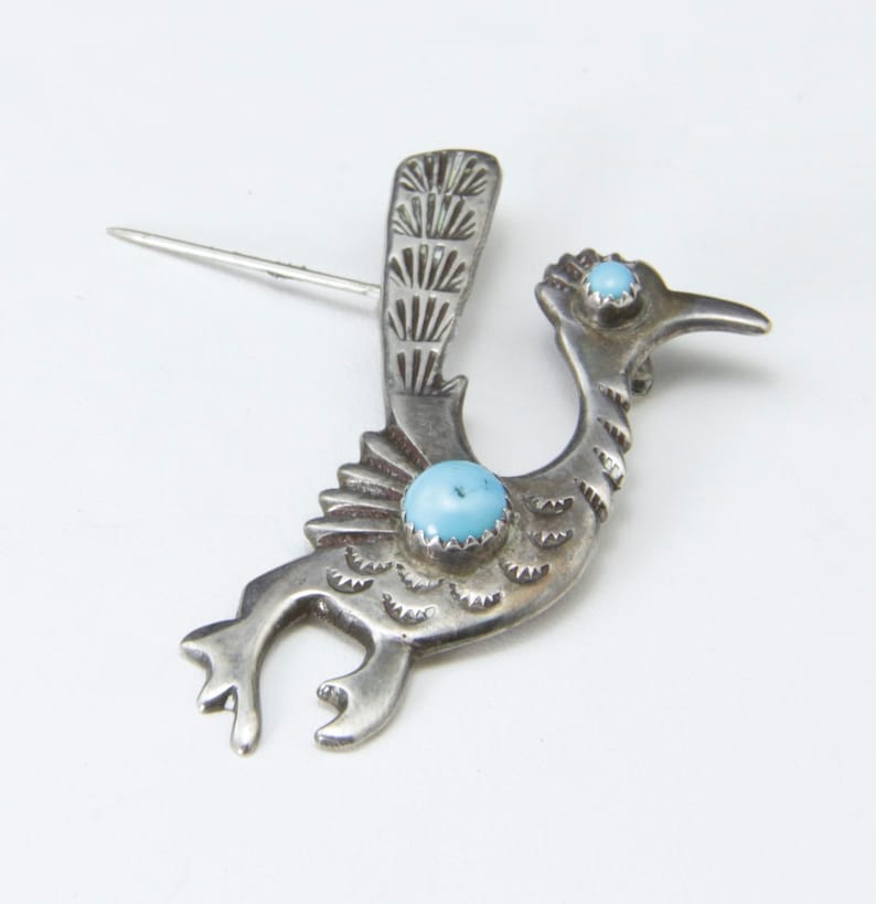 Vintage Sterling Silver Turquoise Roadrunner Pin Brooch - Etsy