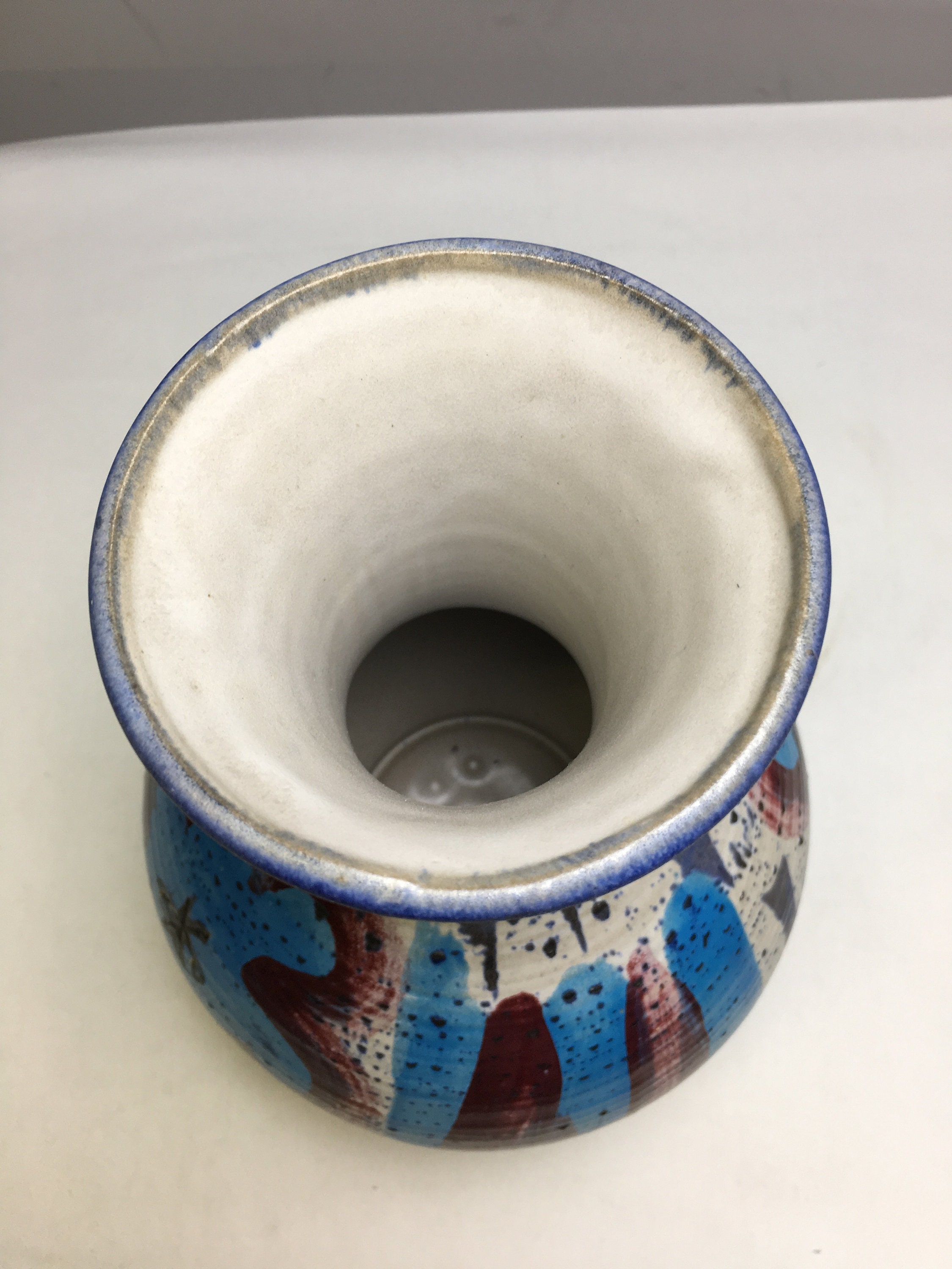 Vintage 1972 B Welsh Studio Art Pottery Vase Blue Flower Stoneware ...