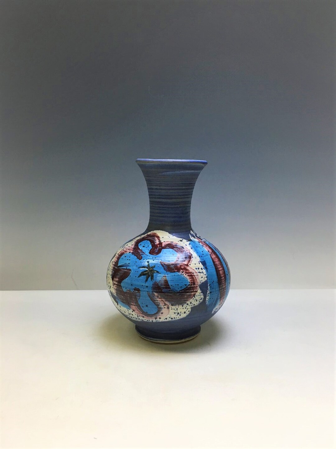 Vintage 1972 B Welsh Studio Art Pottery Vase Blue Flower Stoneware ...