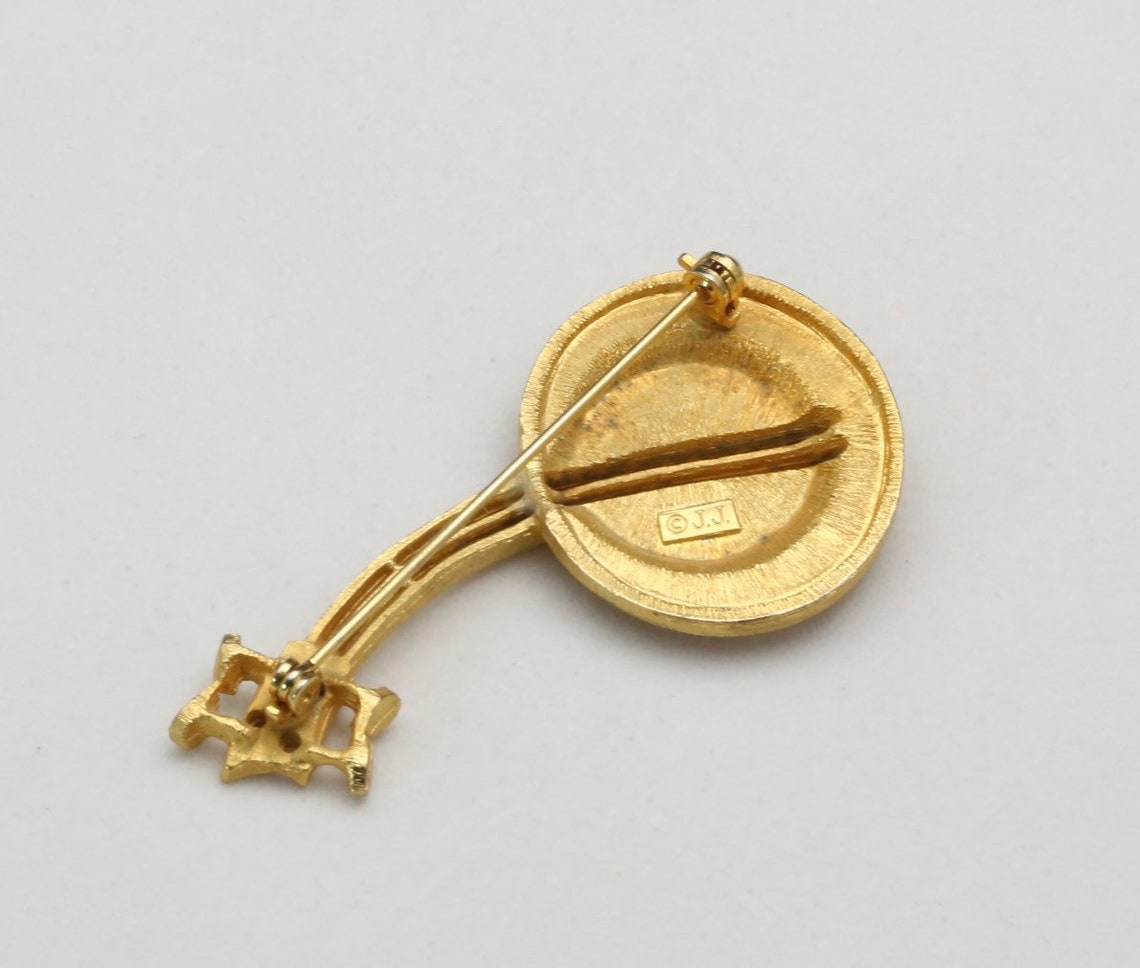 Vintage Curved Banjo Pin Brooch Signed JJ Gold Finish Musician | Etsy