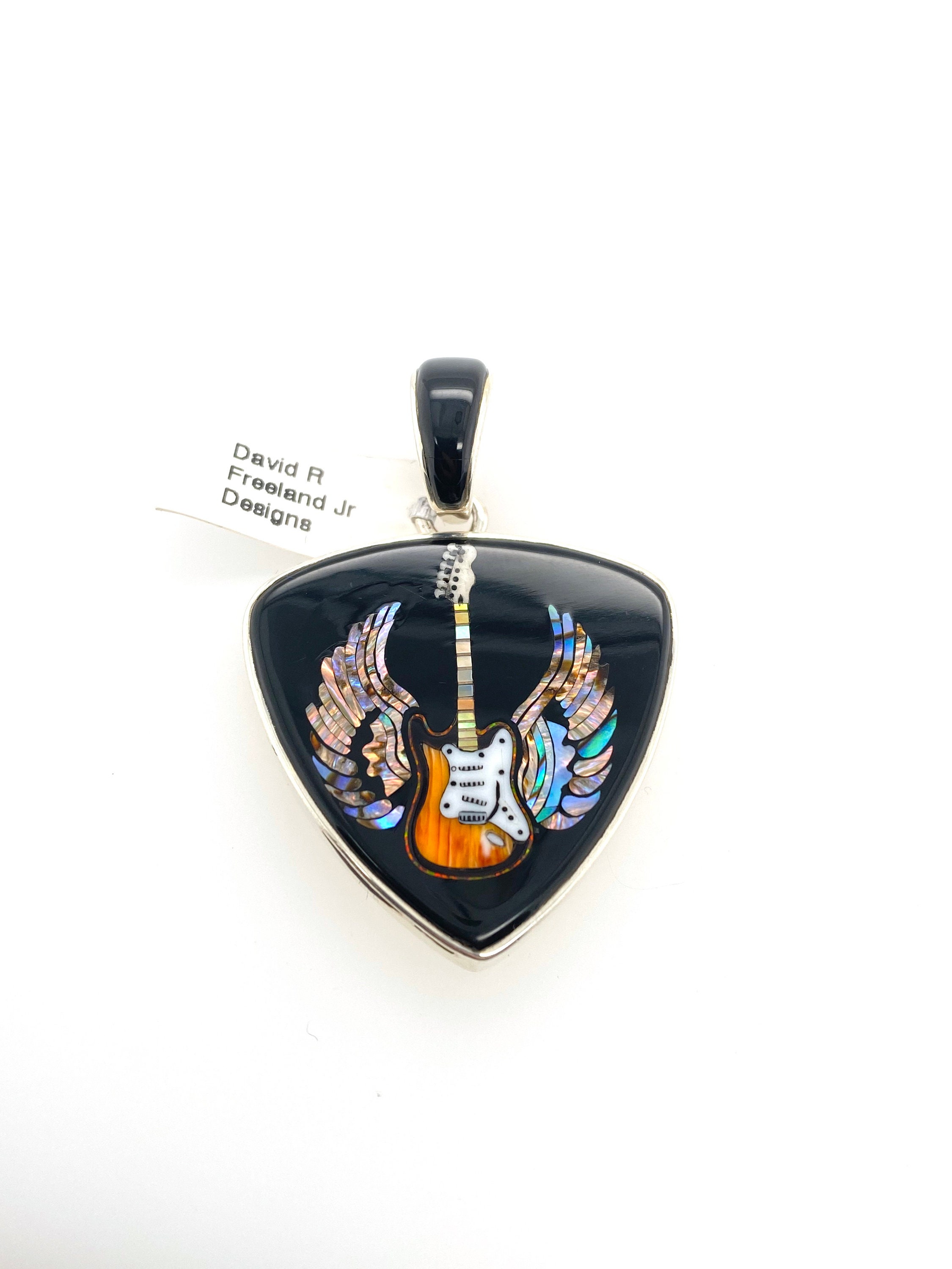 David R Freeland Jr Multi Stone Inlay WINGED GUITAR Pendant - Etsy