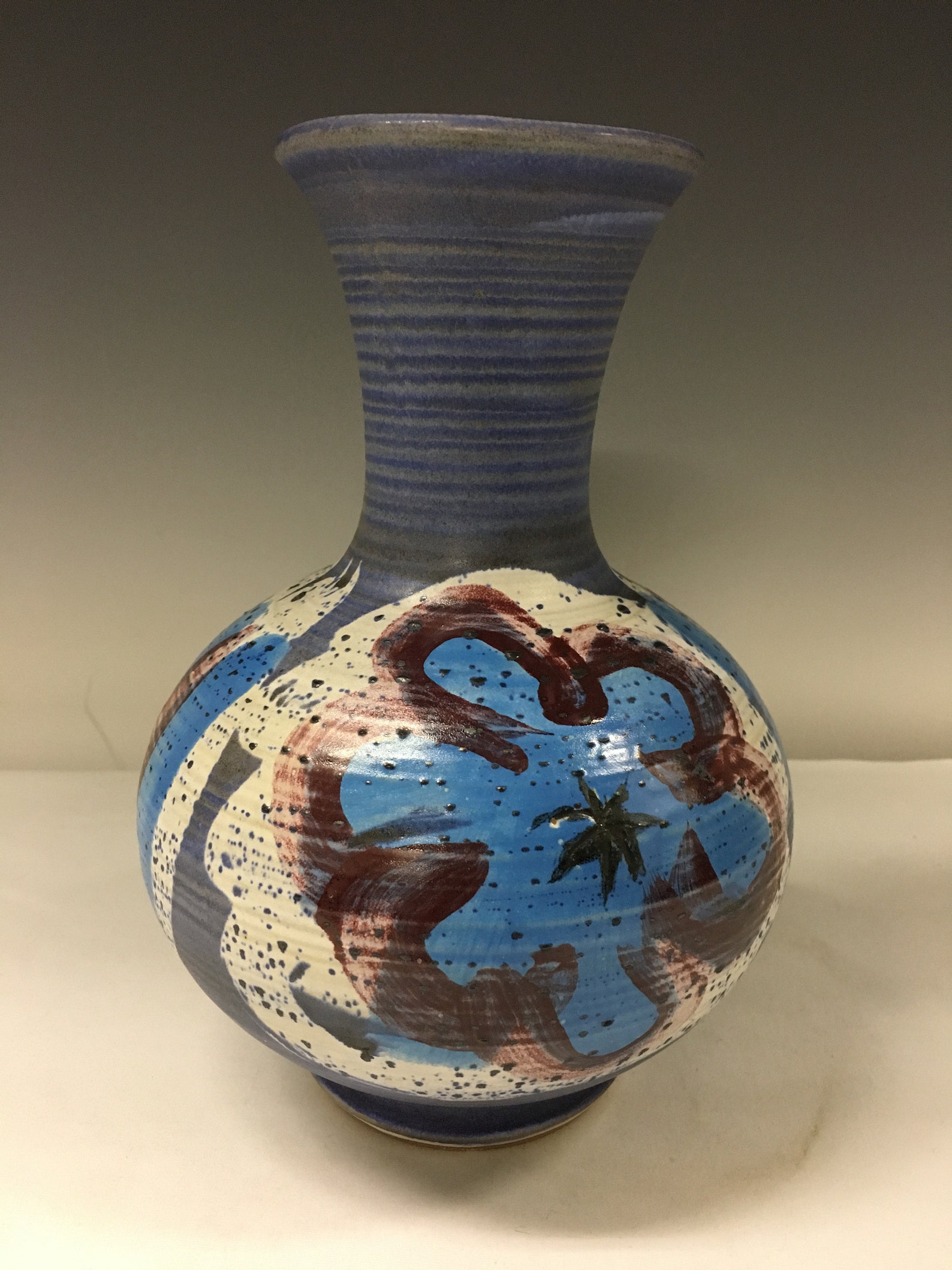 Vintage 1972 B Welsh Studio Art Pottery Vase Blue Flower Stoneware ...