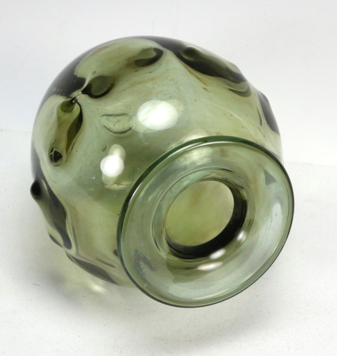 Vintage Buzz Williams 1980 Studio Art Blown Glass Dimpled Vase Green ...