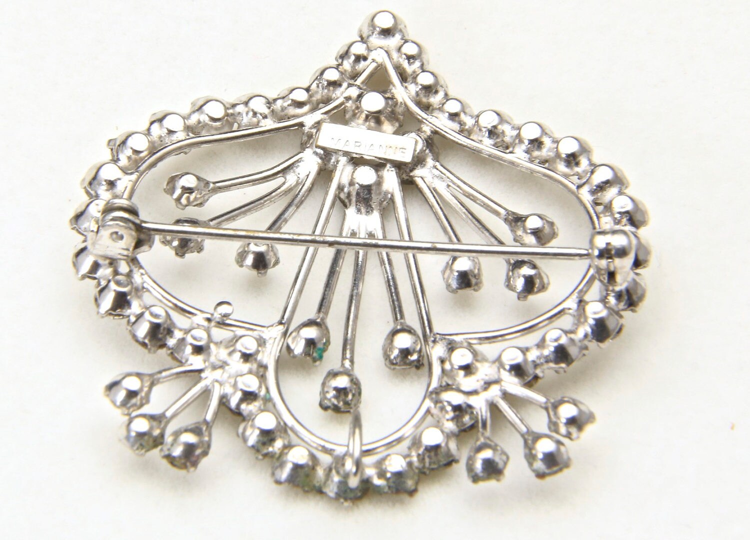 Vintage Marianne Silver Tone and White Rhinestone Brooch Pin - Etsy
