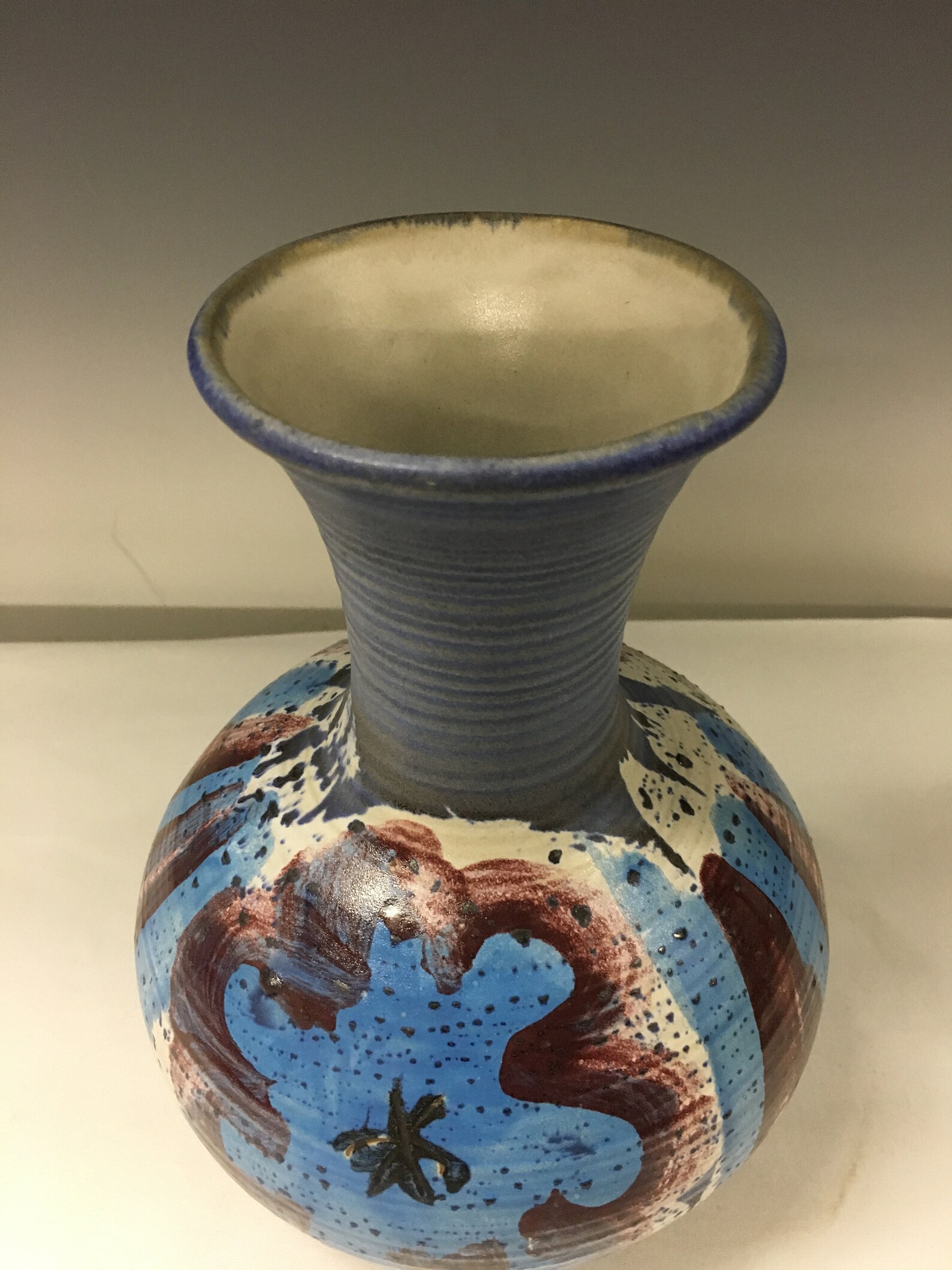 Vintage 1972 B Welsh Studio Art Pottery Vase Blue Flower Stoneware ...