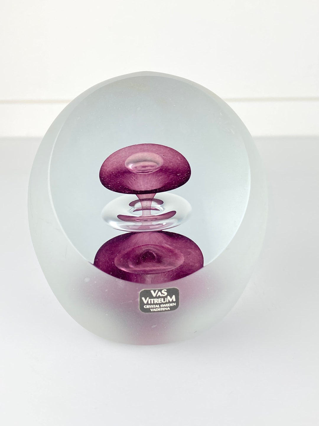 Vintage VAS Vitreum Crystal Art Glass Paperweight Orb Suspended Bubbles ...