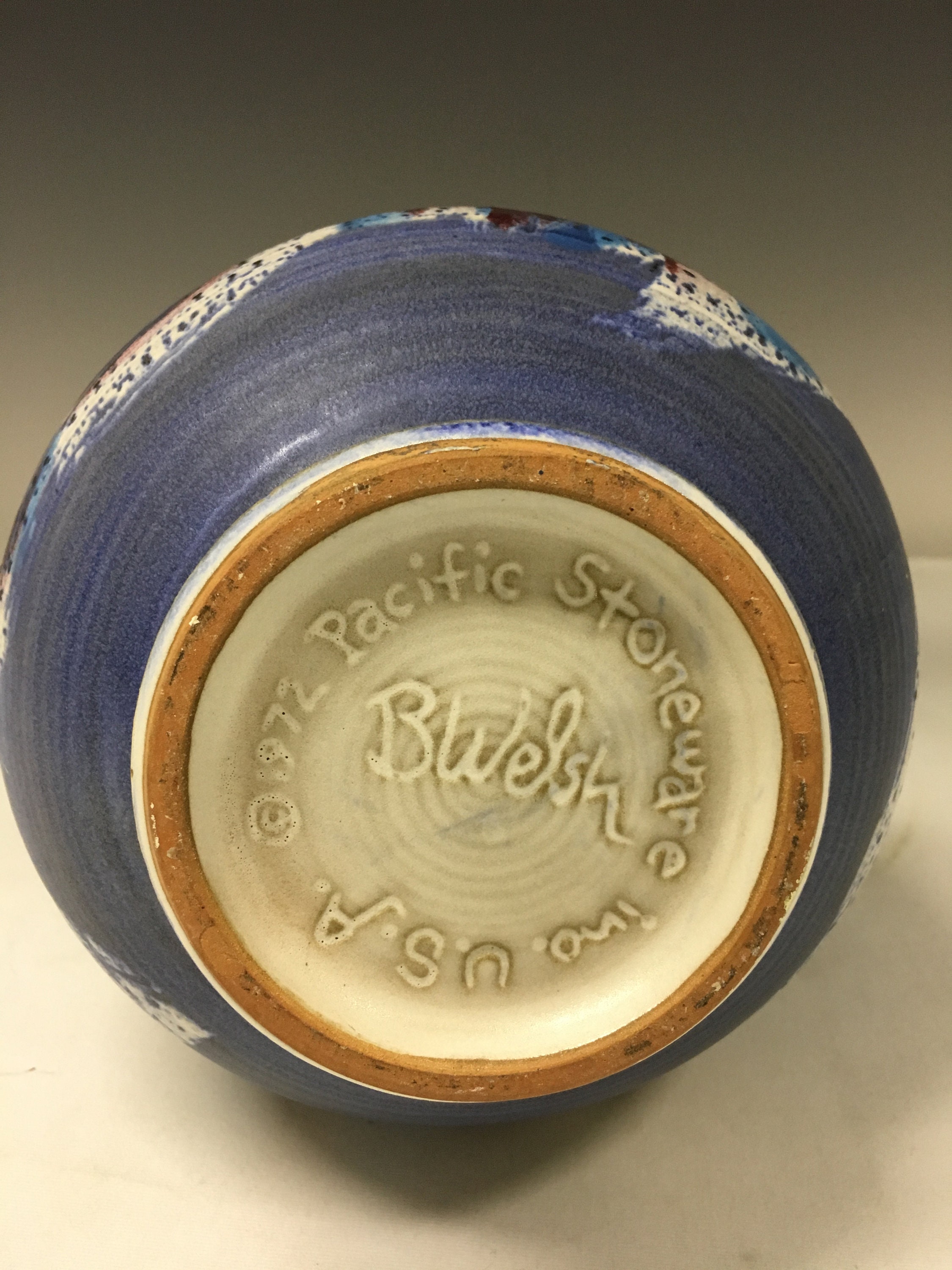 Vintage 1972 B Welsh Studio Art Pottery Vase Blue Flower Stoneware ...