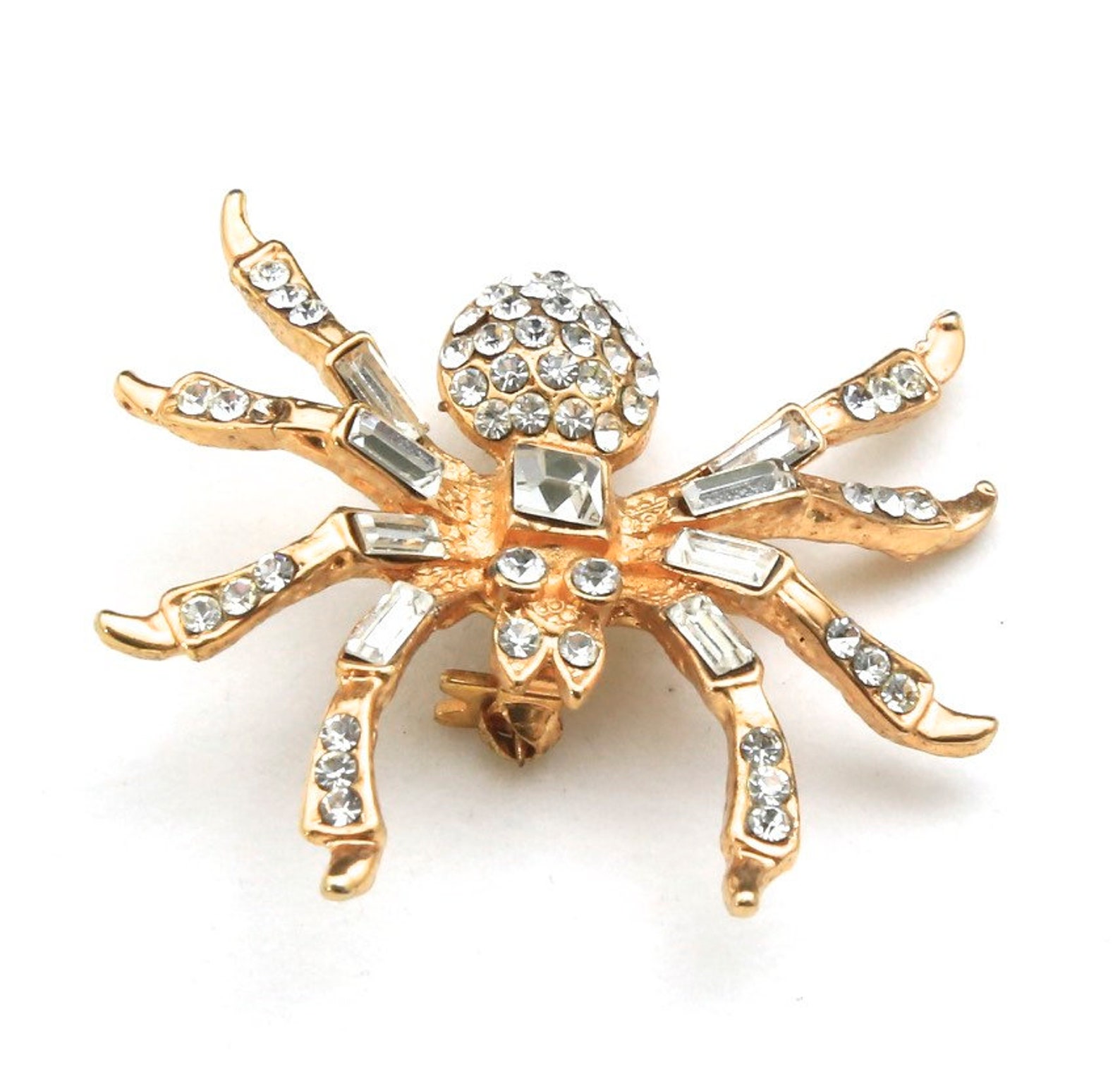 Vintage Large Gold Tone Rhinestone Spider Pin Brooch Insect - Etsy