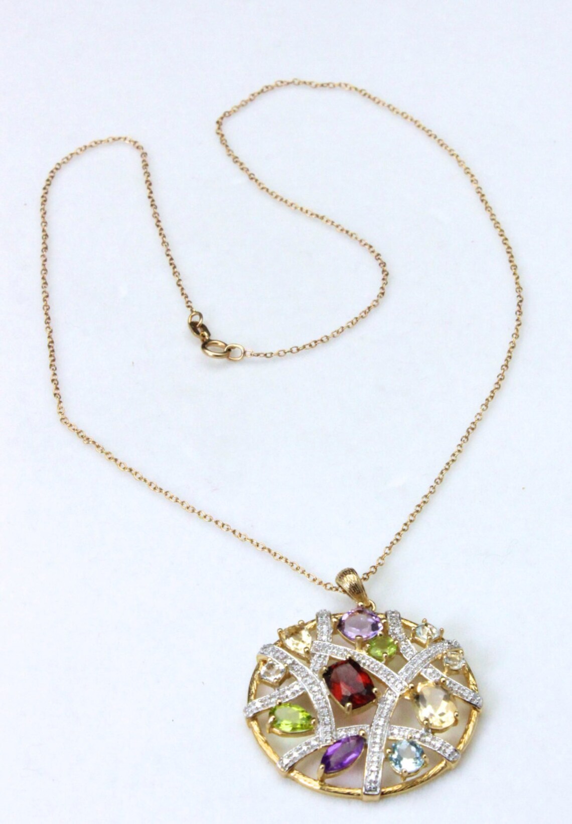 Vintage Multi Gemstone Round Pendant Necklace Sterling Silver - Etsy