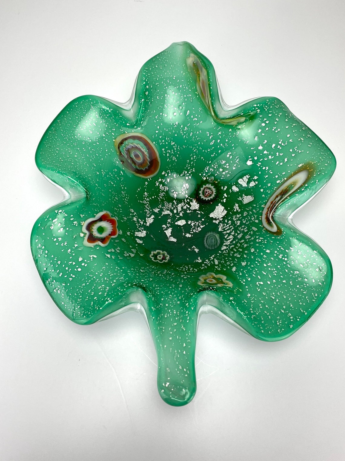 Vintage Murano Green Millefiori Art Glass Candy Dish Bowl Ashtray Mid ...