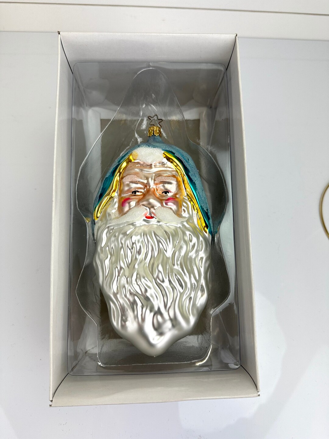 Inge Glas Large BLUE SANTA FACE Mercury Glass Christmas Ornament ...