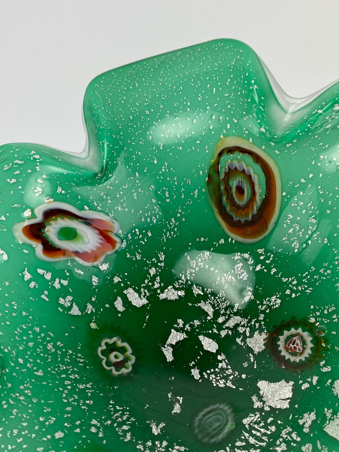 Vintage Murano Green Millefiori Art Glass Candy Dish Bowl Ashtray Mid ...