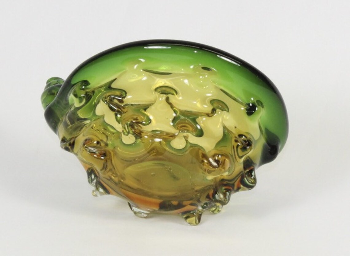 Vintage Murano Italy Glass Green & Gold Seashell Bowl Dish | Etsy