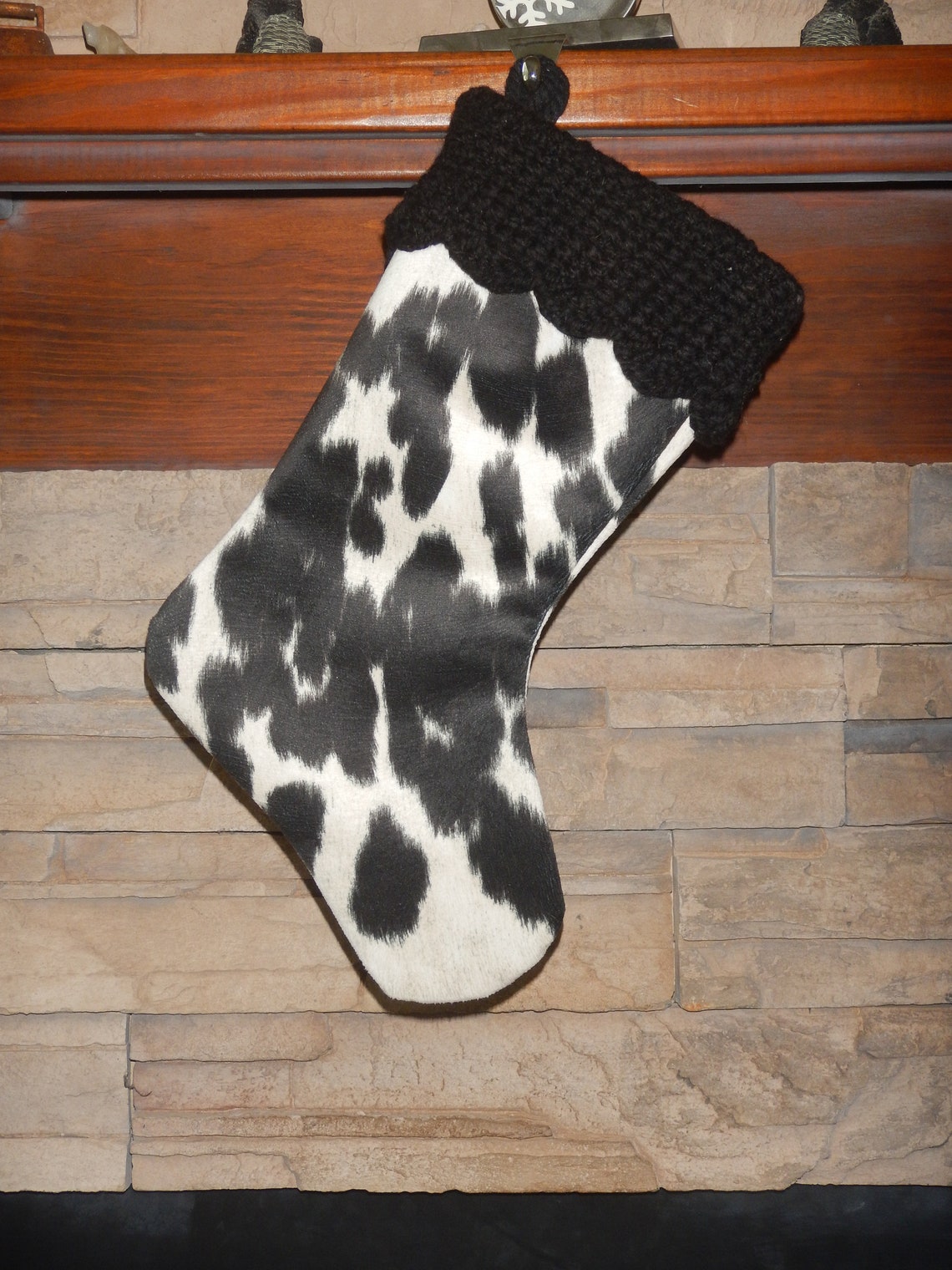 15 Handmade Faux Cow Print Leather Christmas Stocking With 100% Wool ...