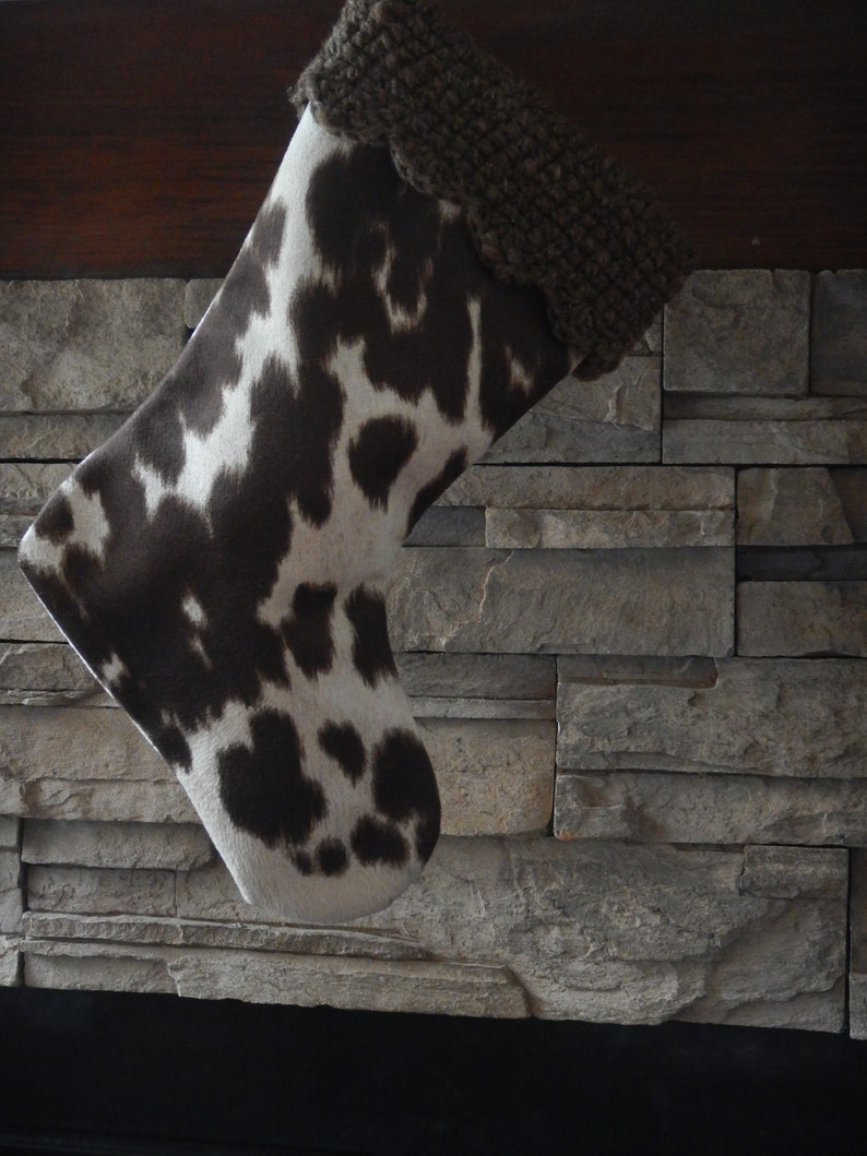 15 Handmade Faux Brown Leather Cow Print Christmas Stocking With ...