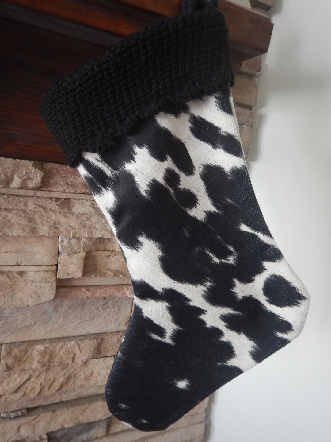 15 Handmade Faux Cow Print Leather Christmas Stocking With 100% Wool ...