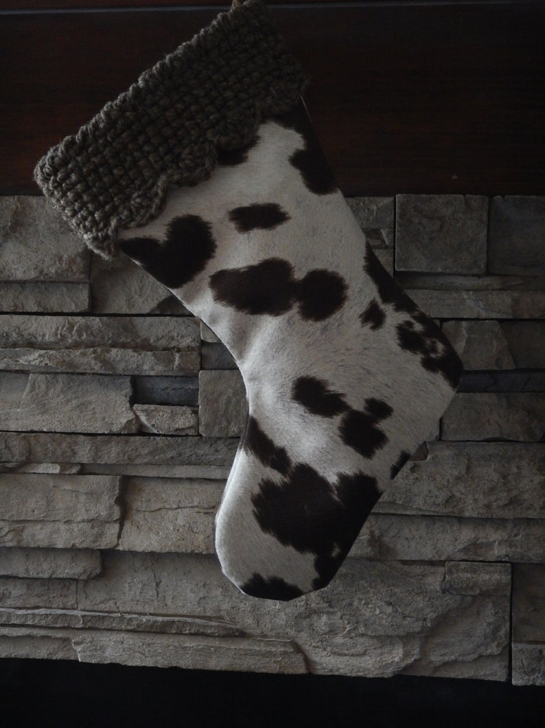 15 Handmade Faux Brown Leather Cow Print Christmas Stocking With ...