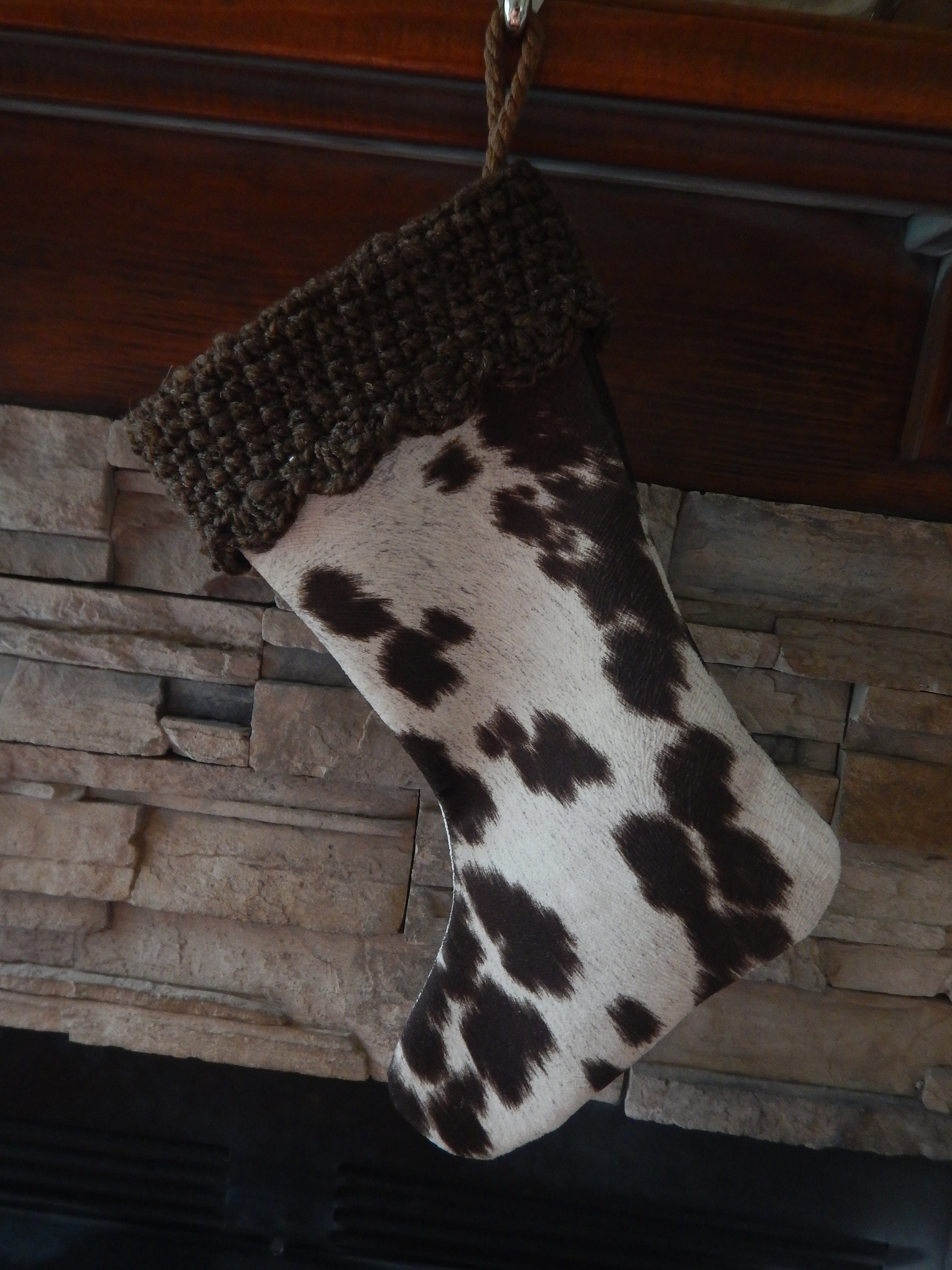 15 Handmade Faux Brown Leather Cow Print Christmas Stocking With ...