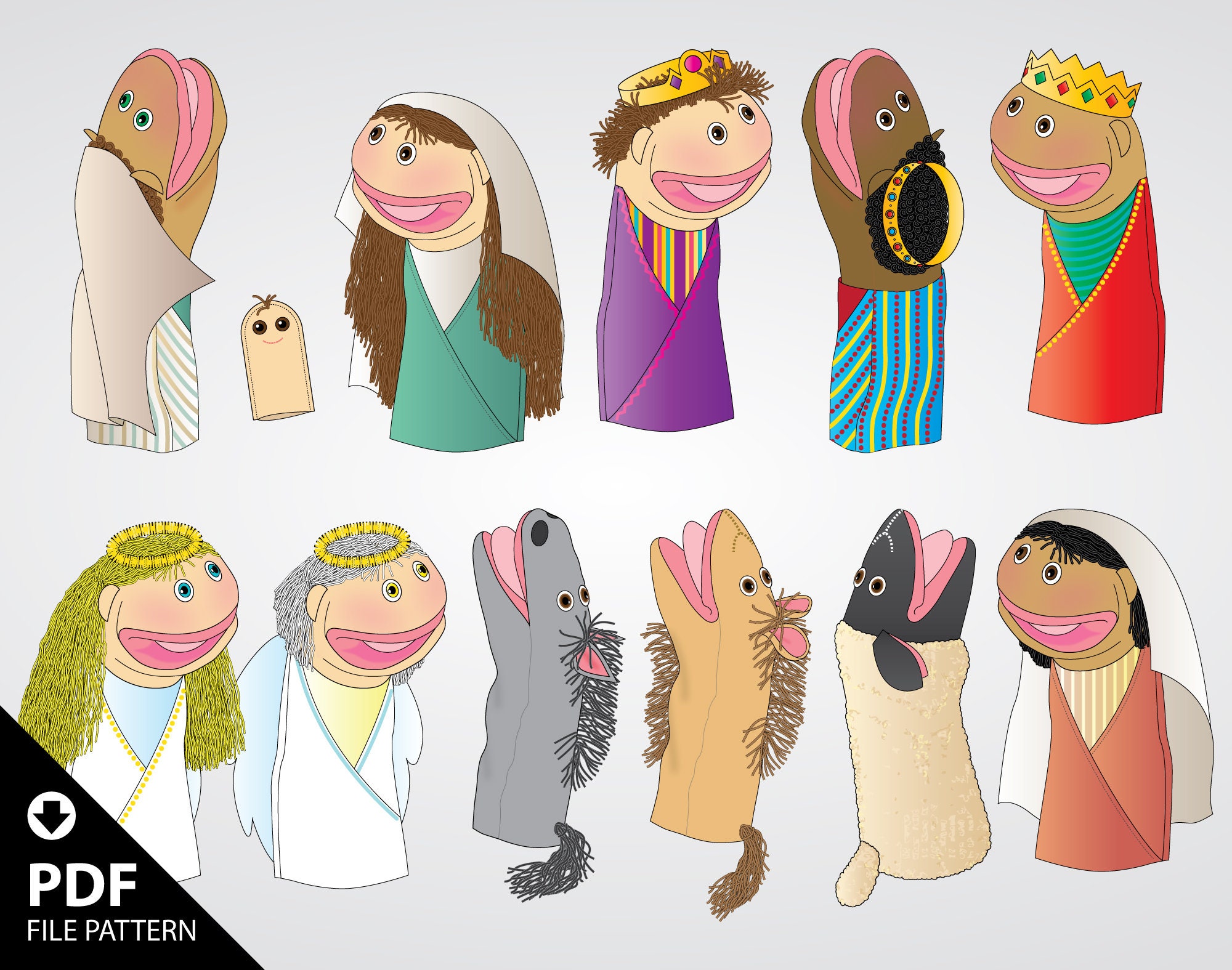 PDF. Simpups Nativity Open Mouth Hand Puppet Pattern Includes: Mary ...