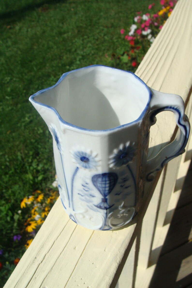 Hand Painted Flow Blue Decorated Porcelain Pitcher With Hot - Etsy