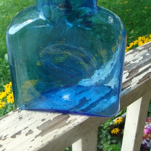 Blenko Handcraft Glass Water Bottle Art Glass Blue Double Spouted Water ...