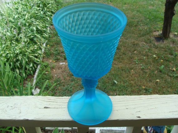 Dining & Serving Home & Living Large Beautiful Satin Blue Glass Compote ...