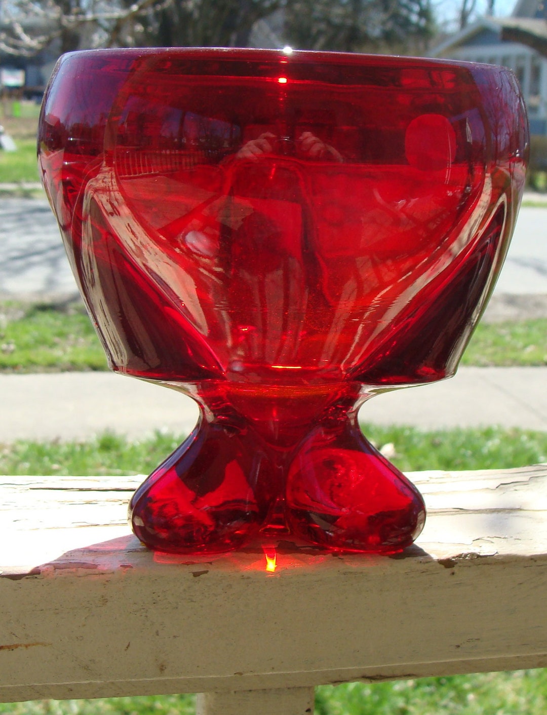 Viking Art Glass Red Epic Glass Footed Bowl 5-7/8h X - Etsy