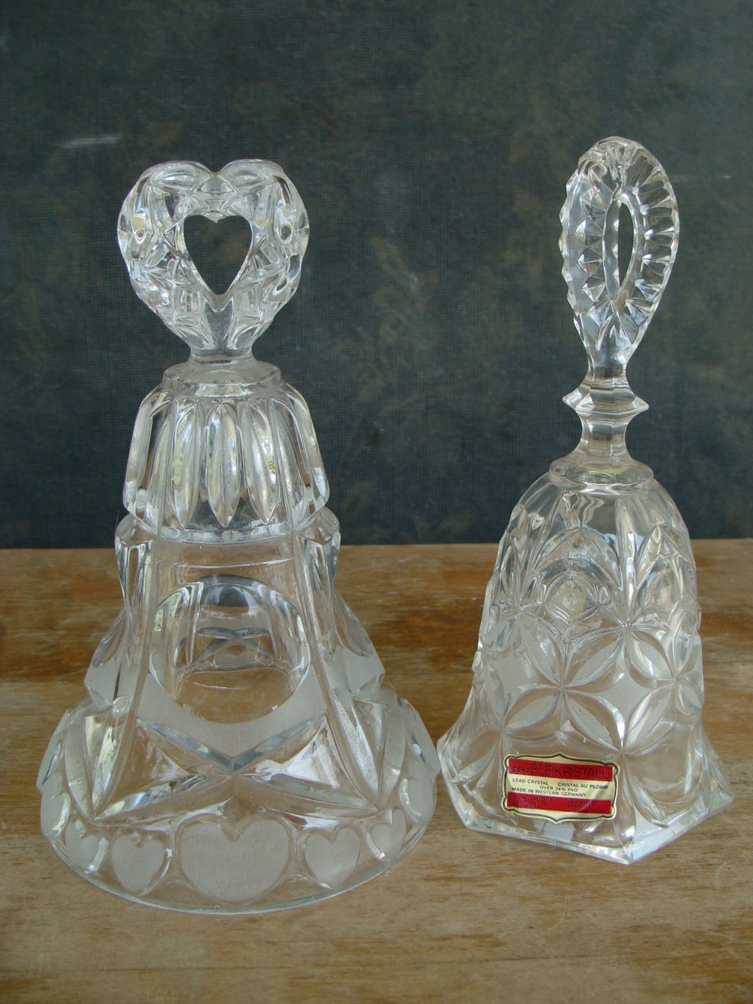 Vintage German Crystal Bells Bleikristall Western Germany Frosted Glass ...