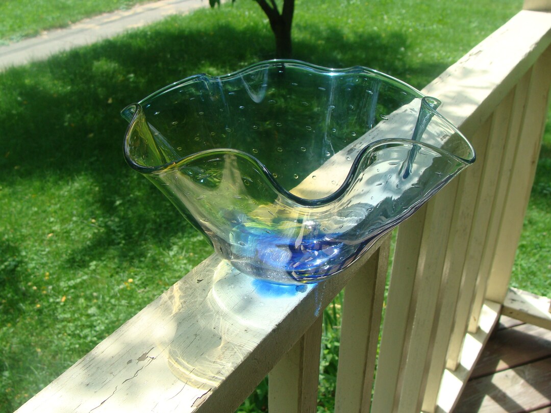 Signed A Jablonski Crystal Art Glass Bowl With Controlled Bubbles and ...