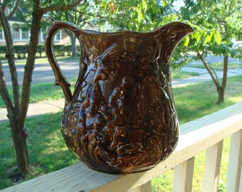 Antique Yellowware Pitcher With Brown Rockingham Glaze - Etsy