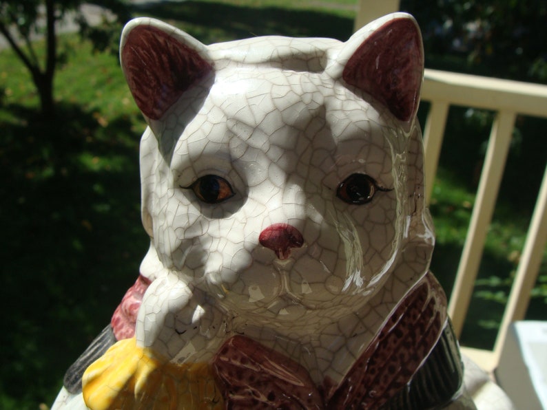 Ceramic Cat Statue With Crackle Glaze Hand Painted the Thinker - Etsy