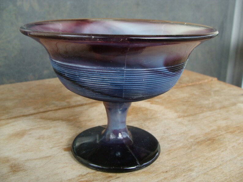 Early Antique Purple Amethyst Slag Art Glass Ringed and Footed - Etsy