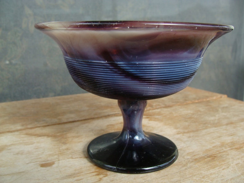 Early Antique Purple Amethyst Slag Art Glass Ringed and Footed - Etsy