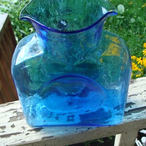 Blenko Handcraft Glass Water Bottle Art Glass Blue Double Spouted Water ...