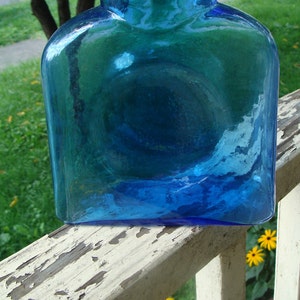 Blenko Handcraft Glass Water Bottle Art Glass Blue Double Spouted Water ...