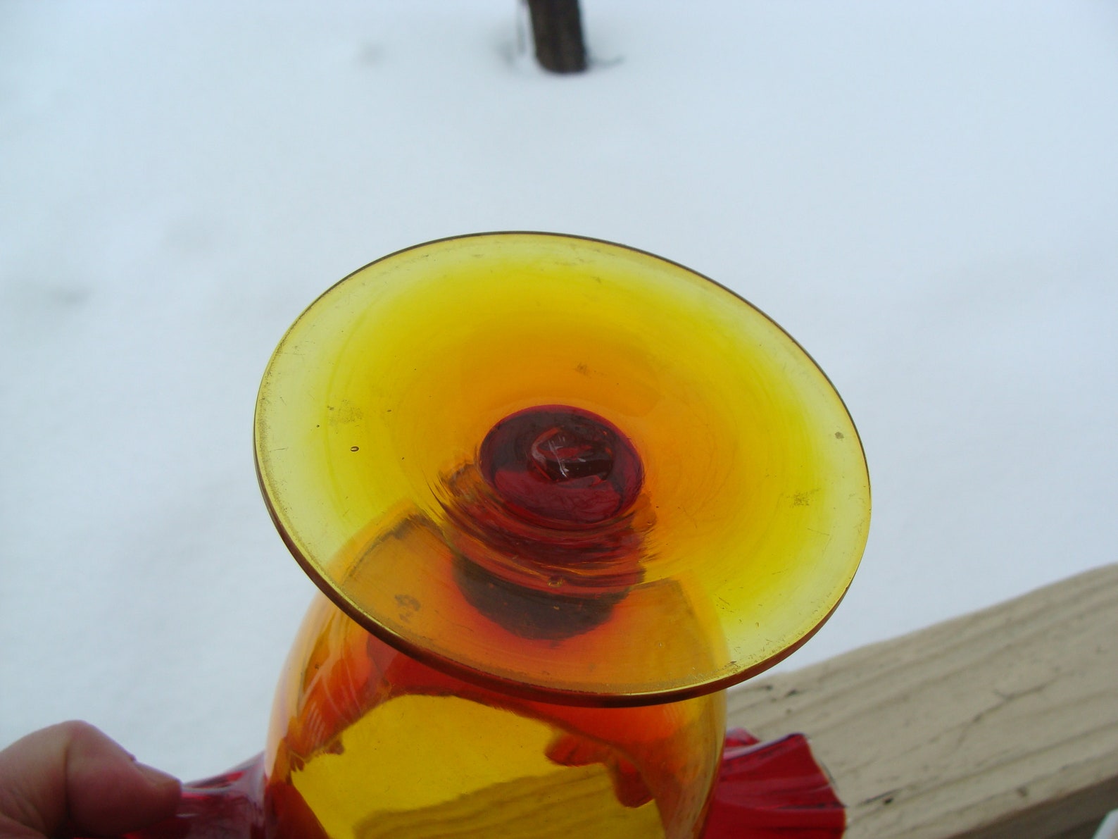 Blenko Art Glass Ruffled Top Footed Vase Fire Red and - Etsy