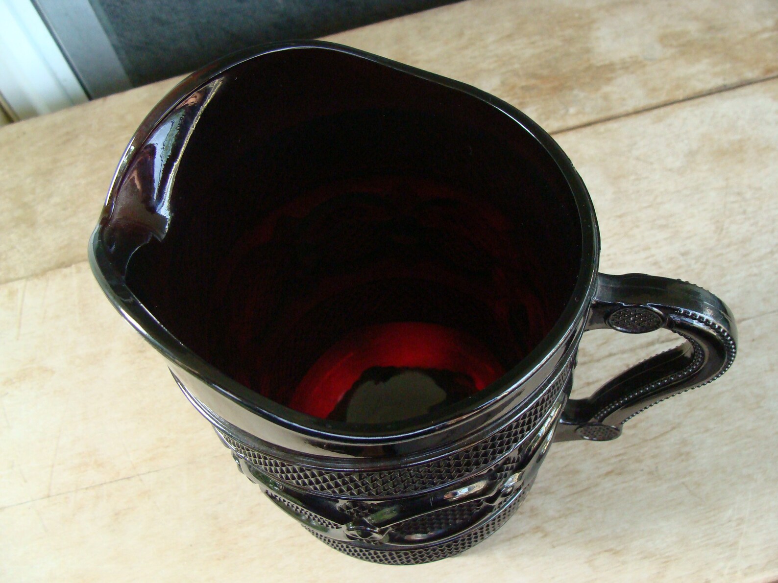 Large Vintage Ruby Red Glass Water Juice or Milk Pitcher Dark | Etsy