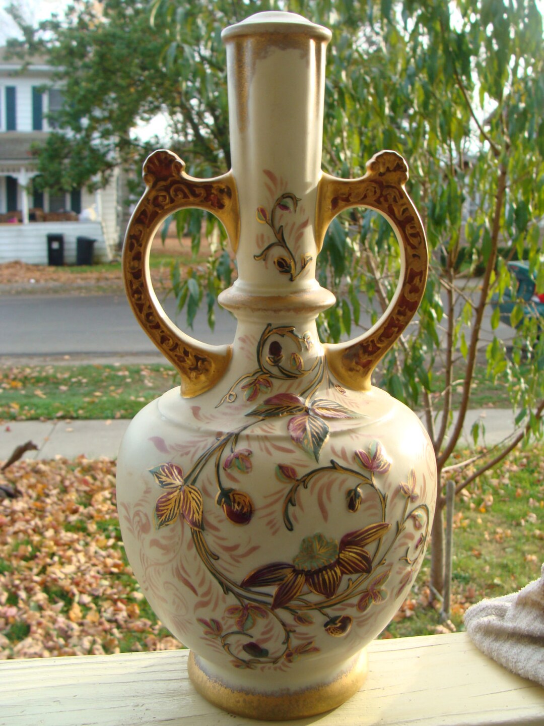 Vintage Ceramic Porcelain Double Handled Vase Lamp Base for Rewire ...