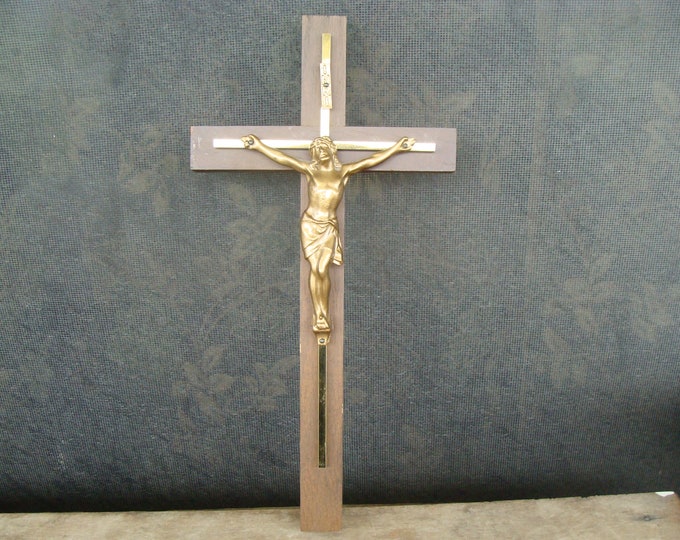Art Deco Catholic Wall Cross Wood Crucifix With Metal Figure - Etsy