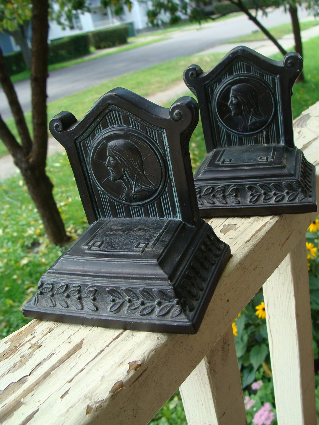 Art Nouveau Christian Bookend Pair With Profile Depiction of - Etsy