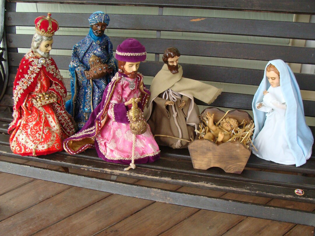 Large Jeweled Christmas Nativity Scene Set Figures Large Figurines Baby ...