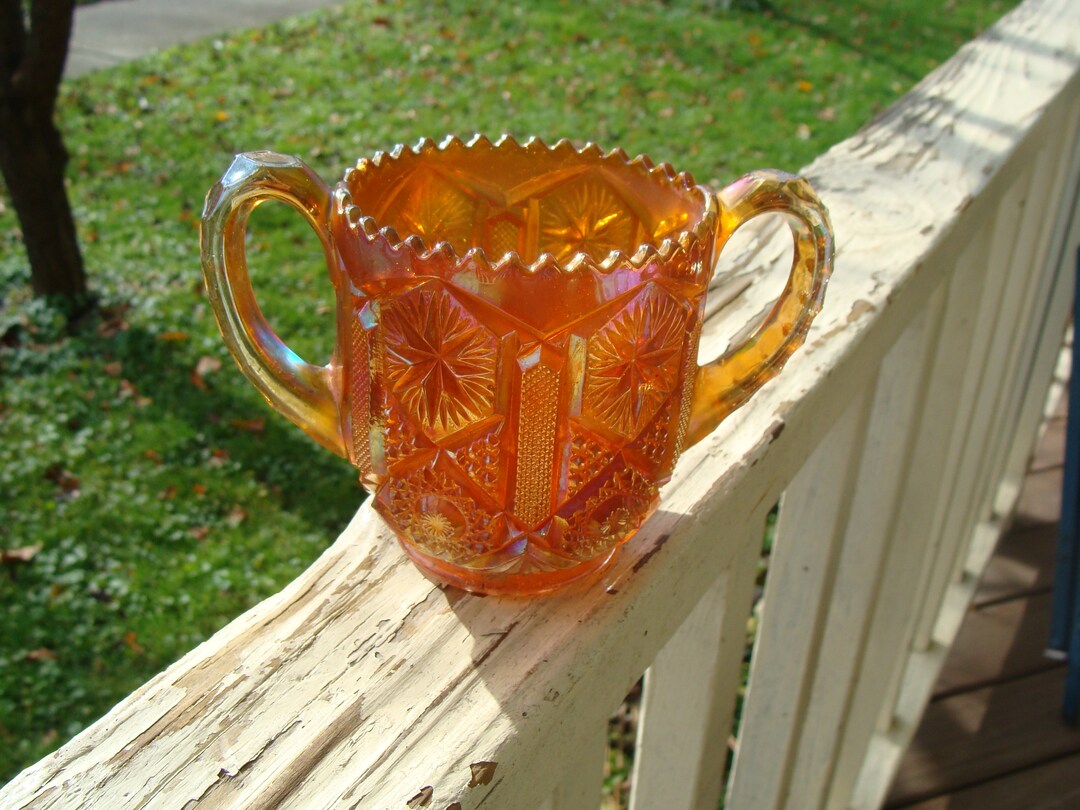 Antique Carnival Glass Handled Spooner Imperial Art Glass Pattern Glass ...