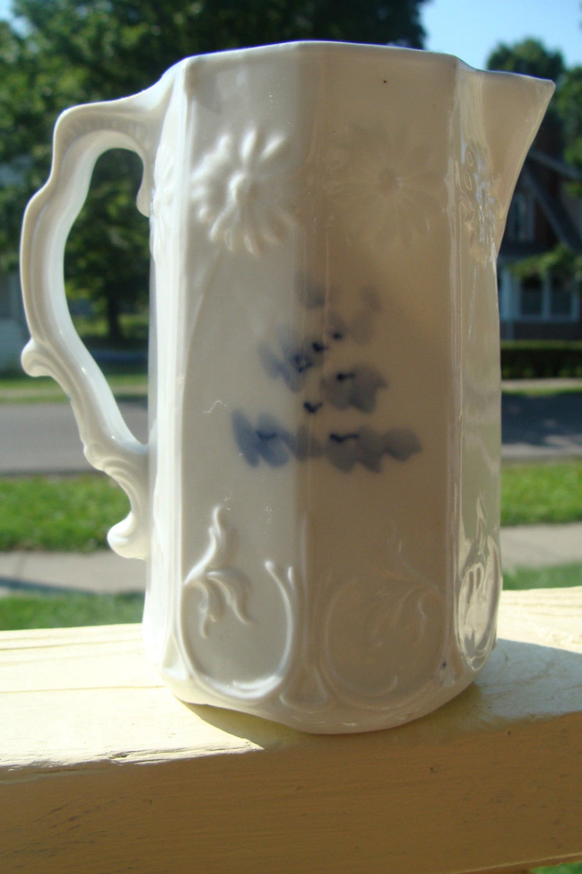 Hand Painted Flow Blue Decorated Porcelain Pitcher With Hot - Etsy